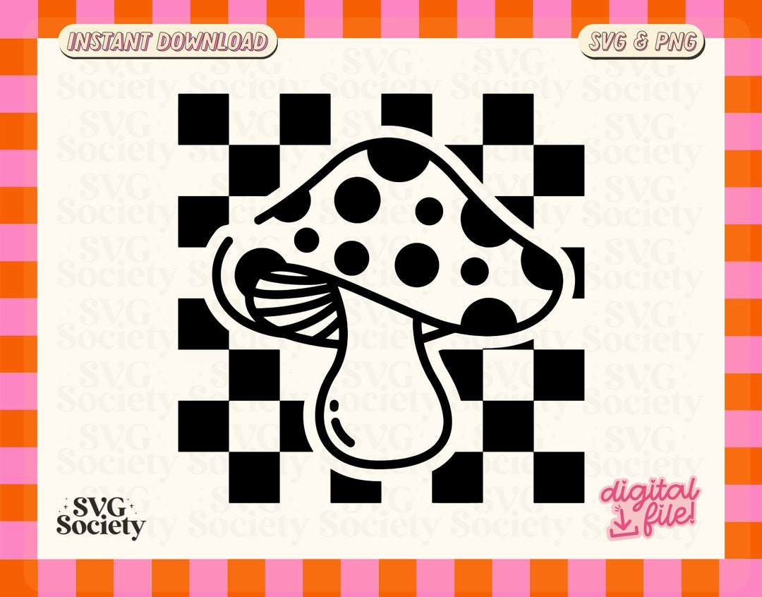 Retro Checkered Pattern Mushroom SVG, Groovy Trendy Svg, Design for T ...