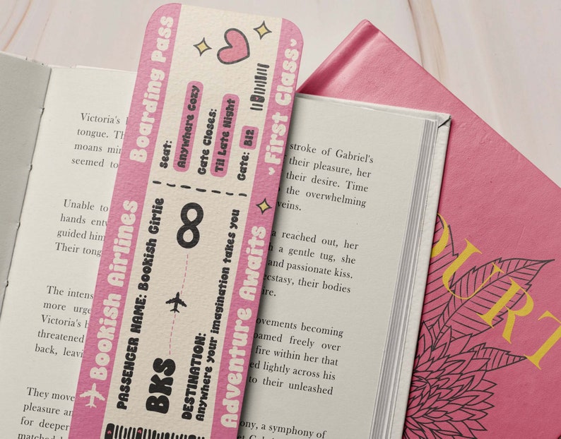 Bookish Boarding Pass Bookmark Design: Printable PNG File for ...