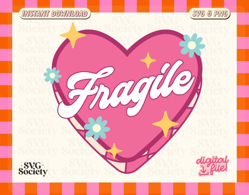 Valentine's Day Fragile Heart SVG PNG Cute and Trendy - Etsy
