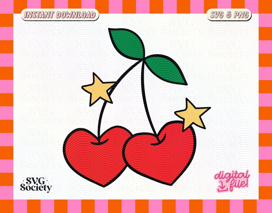 Trendy Cherry Heart SVG PNG Cute Design, Perfect for T-shirts, Mugs ...