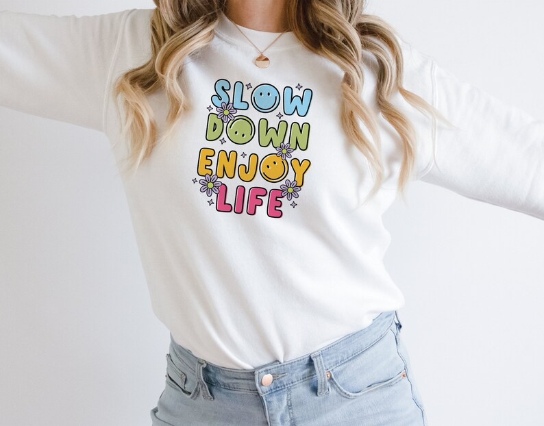 Slow Down Enjoy Life PNG: Retro Mental Health Sublimation Design ...