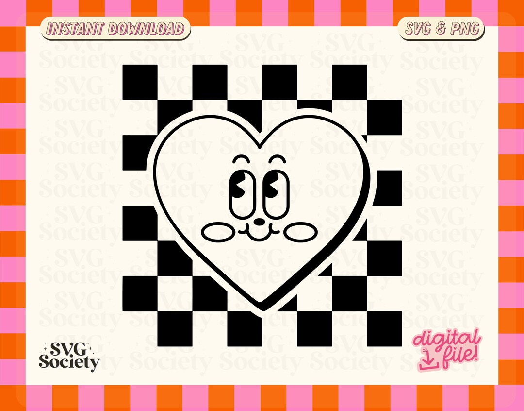 Retro Checkered Pattern Heart SVG, Groovy Trendy Svg, Design for T ...