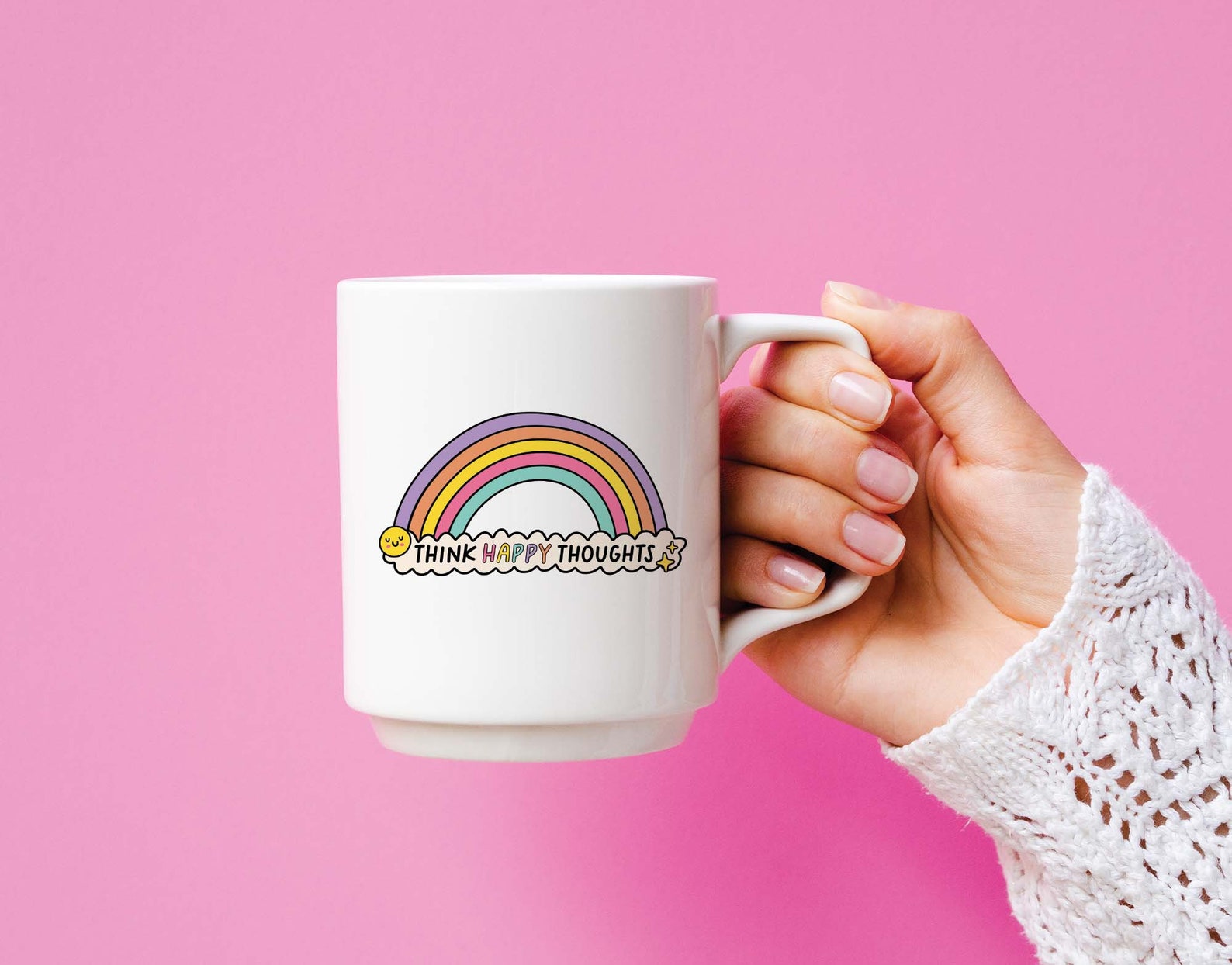 Think Happy Thoughts Rainbow SVG PNG: Mental Health Design (digital ...