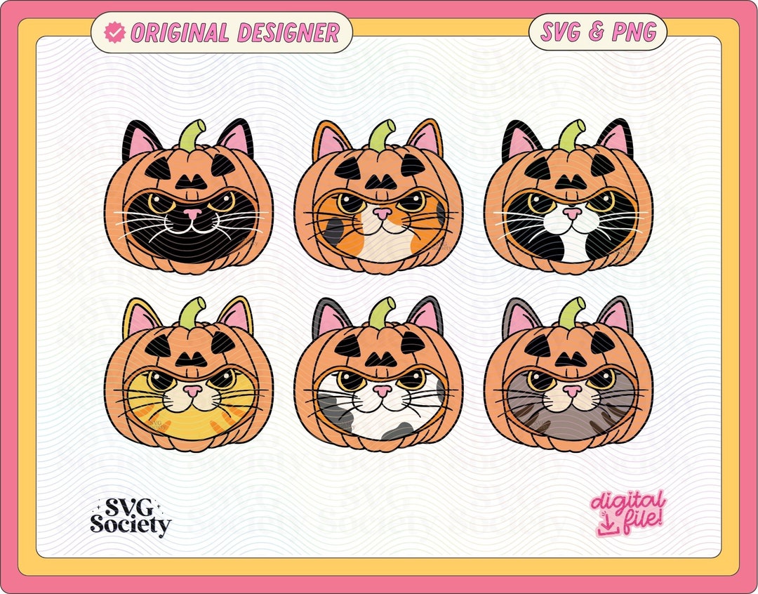 Pumpkin Cat Halloween SVG PNG Bundle: Artsy Design for Shirts, Stickers ...