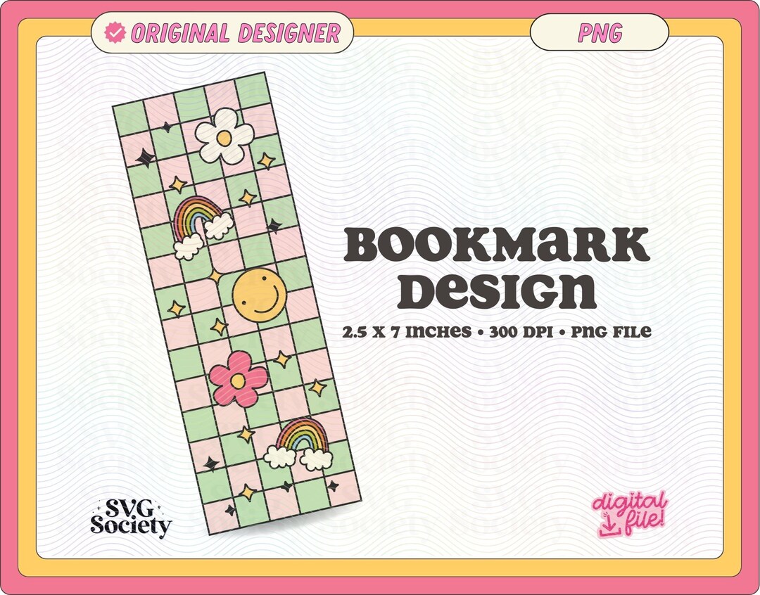 Checkered Happy Elements Bookmark Design, PNG File, Cute Creative ...