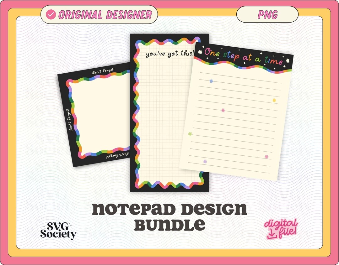 Funky Rainbow Printable Notepad Design Bundle | Craft Business ...