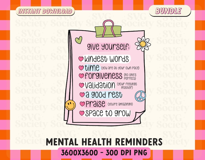 Mental Health Reminders Png Self Care Png Daily Affirmations - Etsy