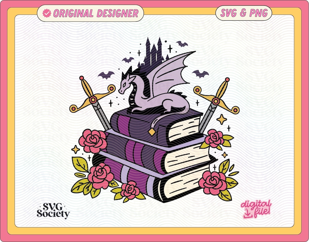 Fantasy Books SVG PNG: Dragon & Swords Design for Shirts, Stickers ...