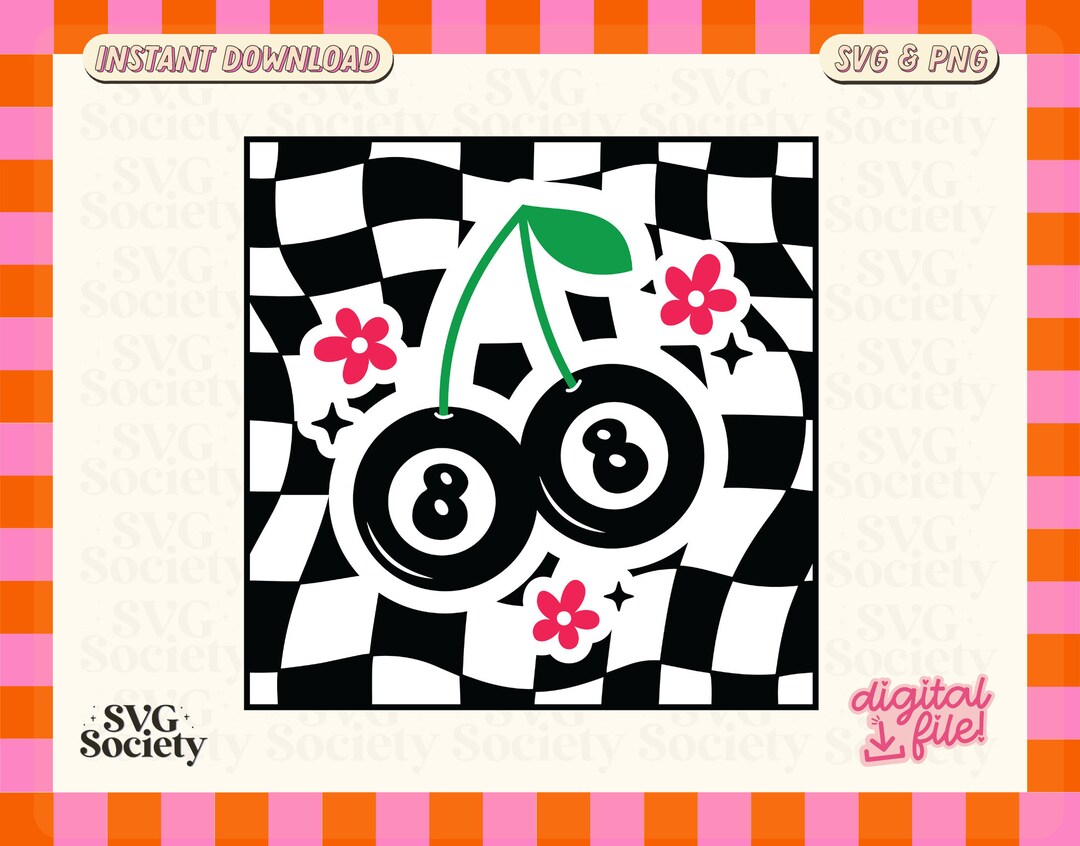 8 Ball Cherry SVG PNG: Groovy Checkered Design (digital Download) - Etsy