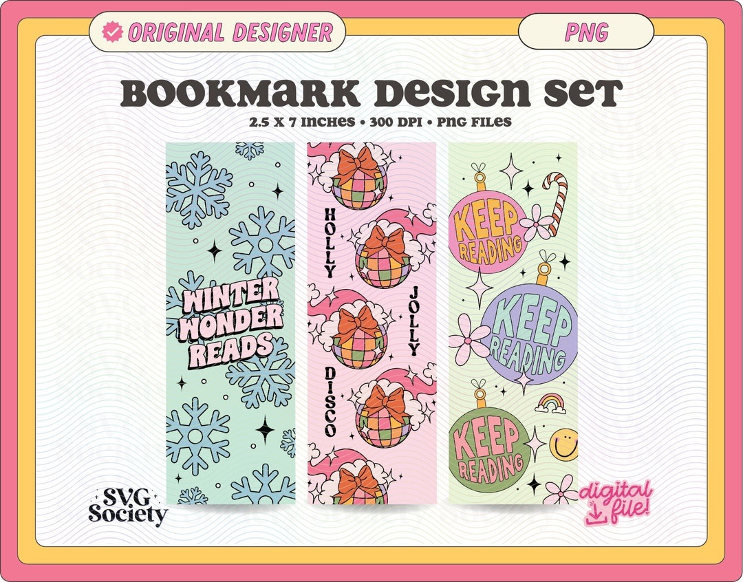 Christmas Themed Bookmark Set Design, PNG File, Cute Artsy Creative ...