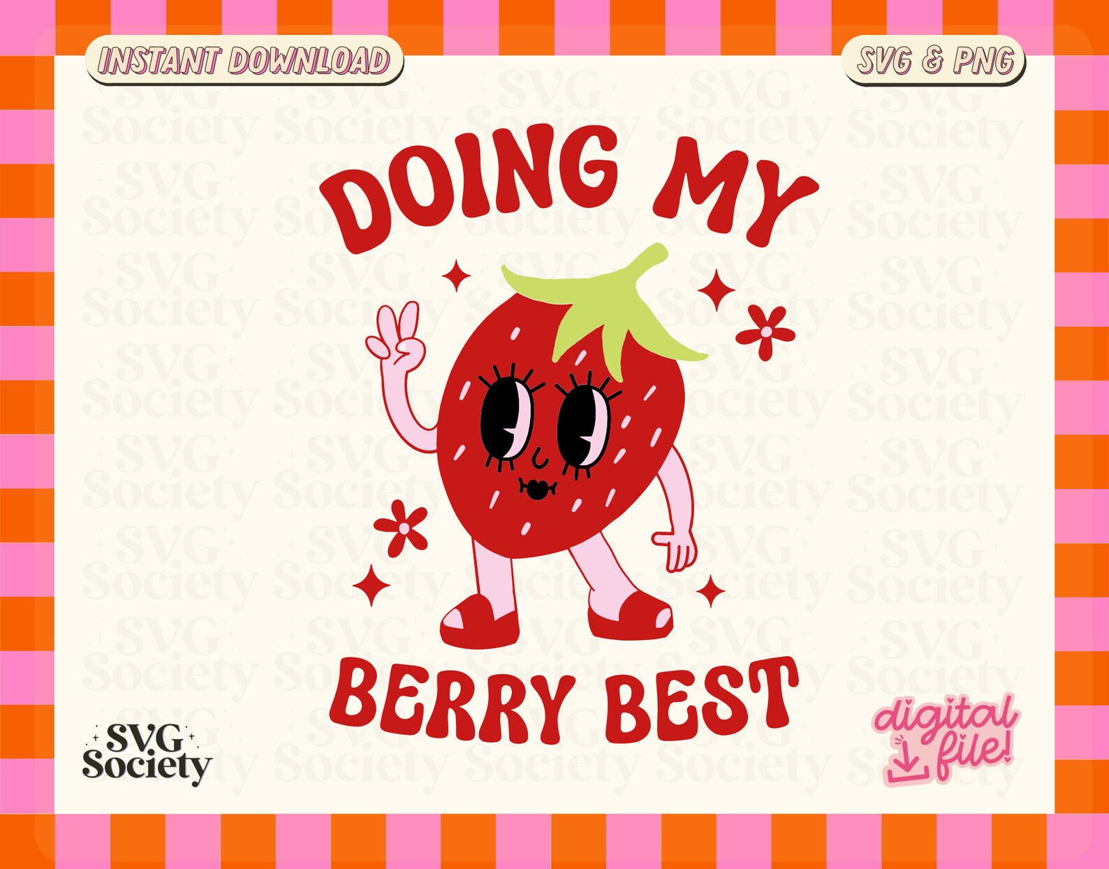 Retro Strawberry SVG, Doing My Berry Best, Cricut Cut File (digital ...