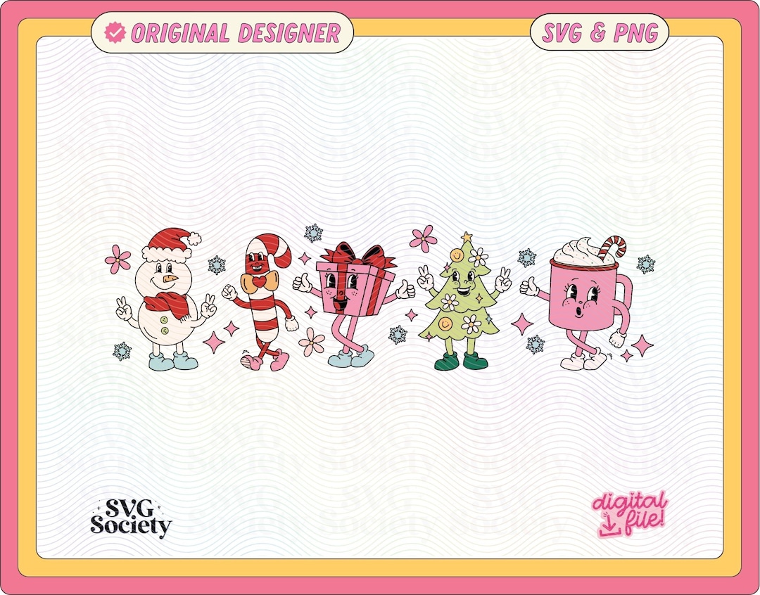 Cute Retro Christmas Characters SVG PNG File, Trendy Creative Christmas ...