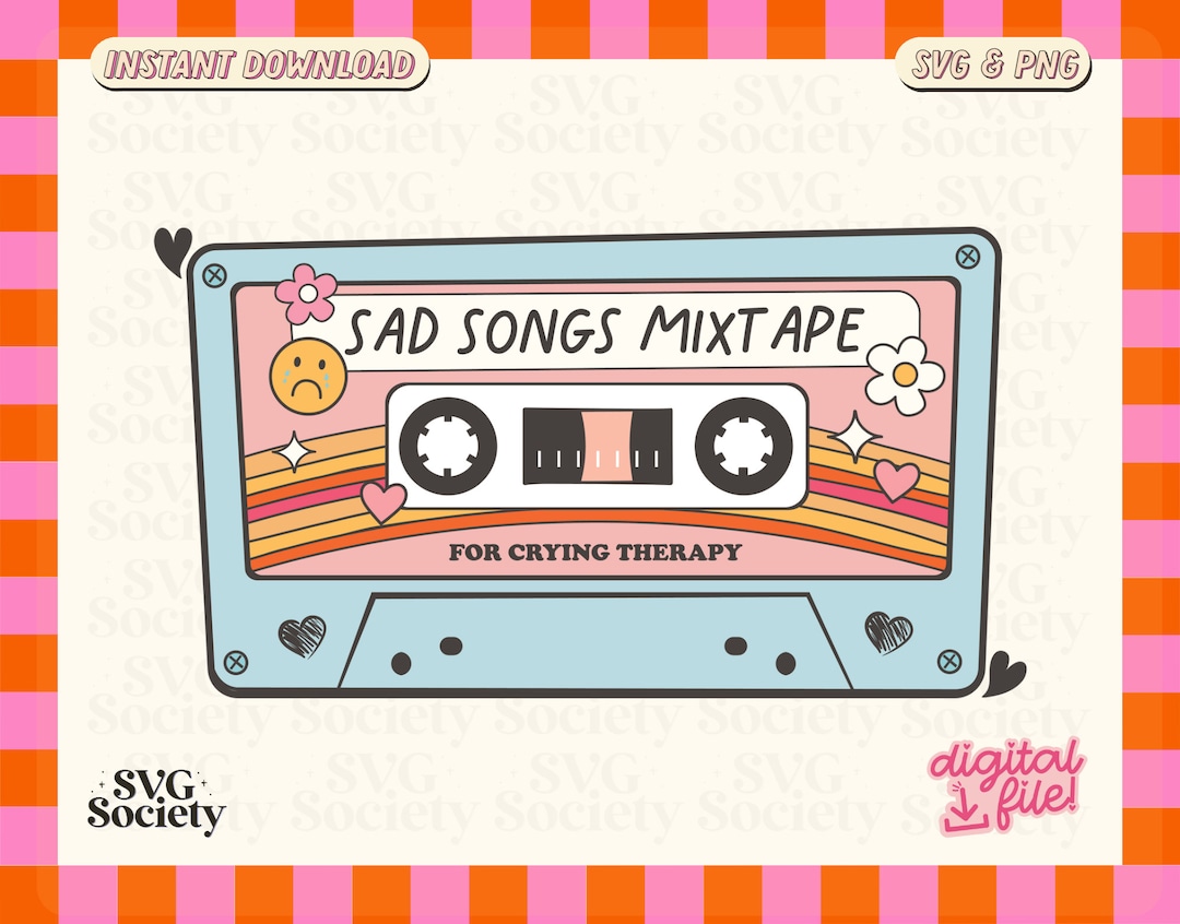Sad Songs Mixtape Sticker, 90s Cassette Sticker Png, Cute Design for ...