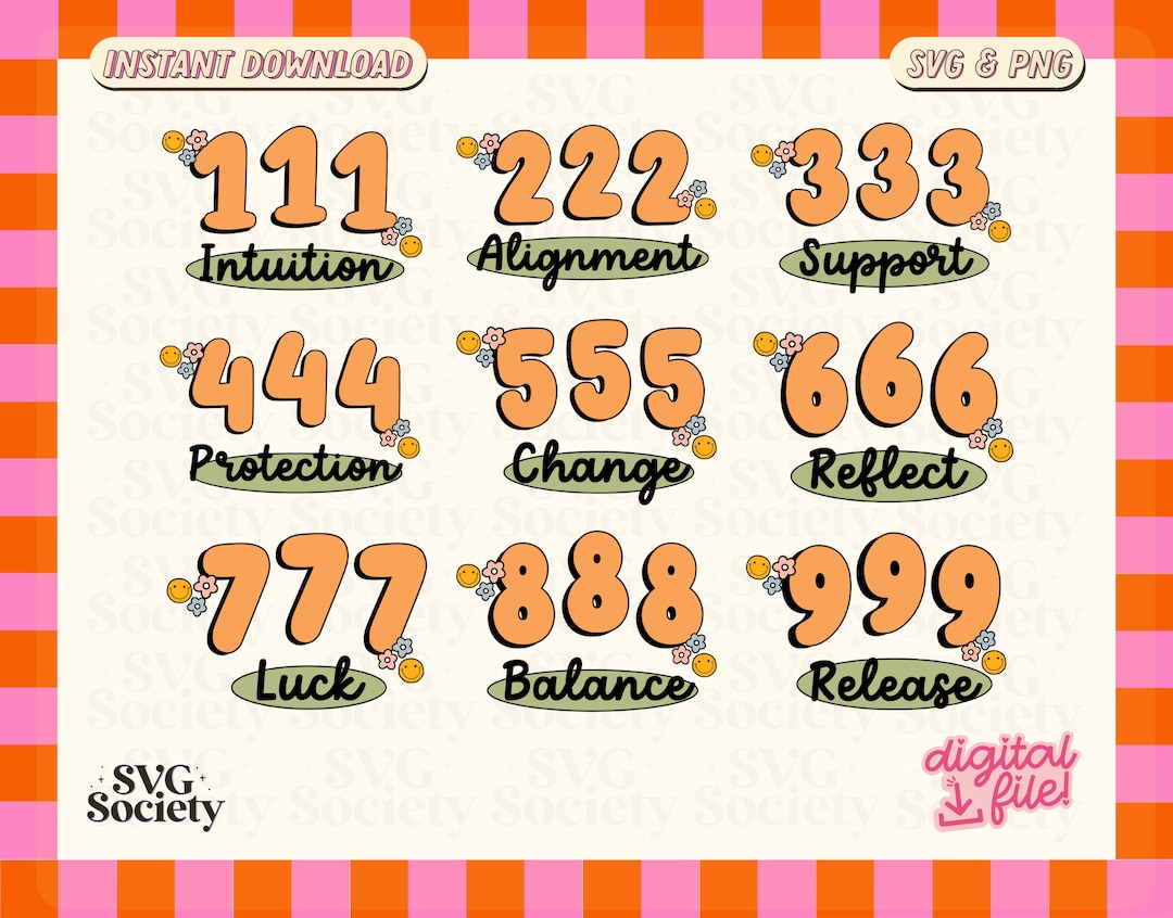 Angel Numbers SVG & PNG Bundle, Cute Creative Spiritual Angel Numbers ...