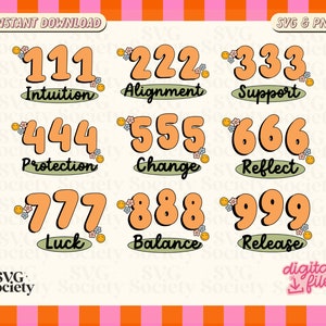 Angel Numbers SVG & PNG Bundle, Cute Creative Spiritual Angel Numbers ...