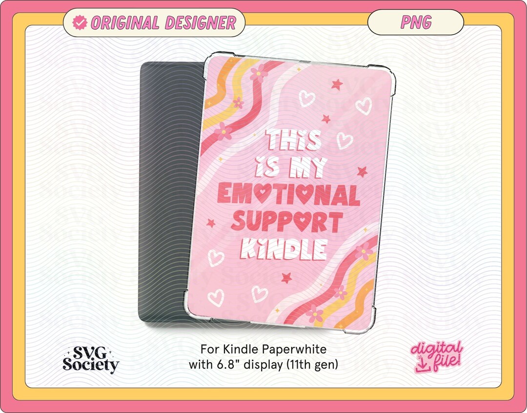 Cute Emotional Support Printable E-reader Case Insert Design, PNG File, Digital Download ...