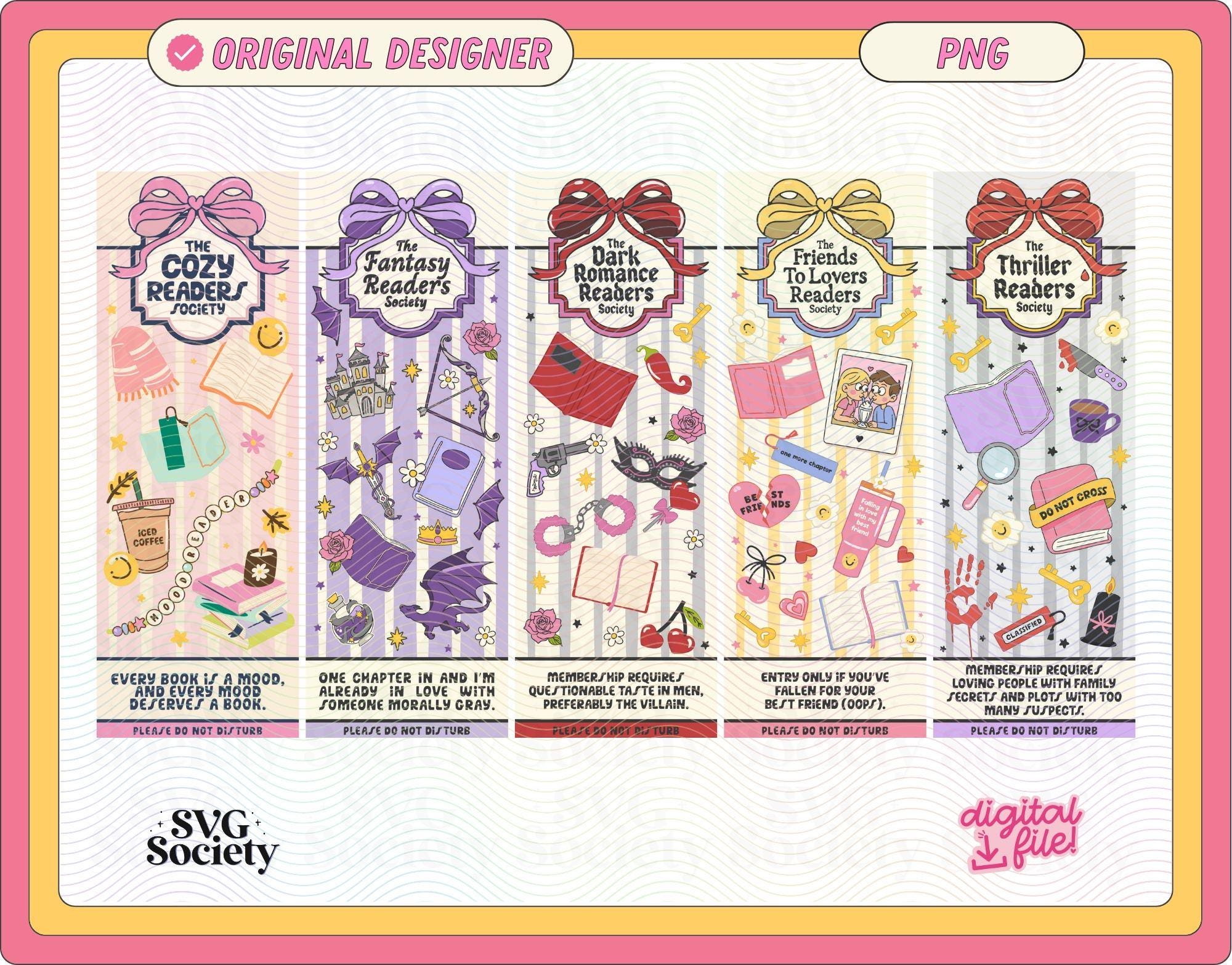 Bookish Society Bookmarks: PNG Design Bundle for Readers (digital ...