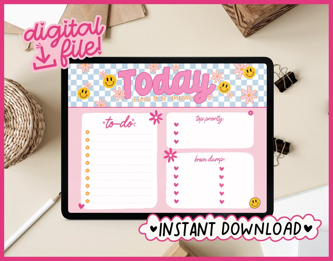 Floral Groovy Daily Digital Notepad: To-do List (PDF & PNG) - Etsy