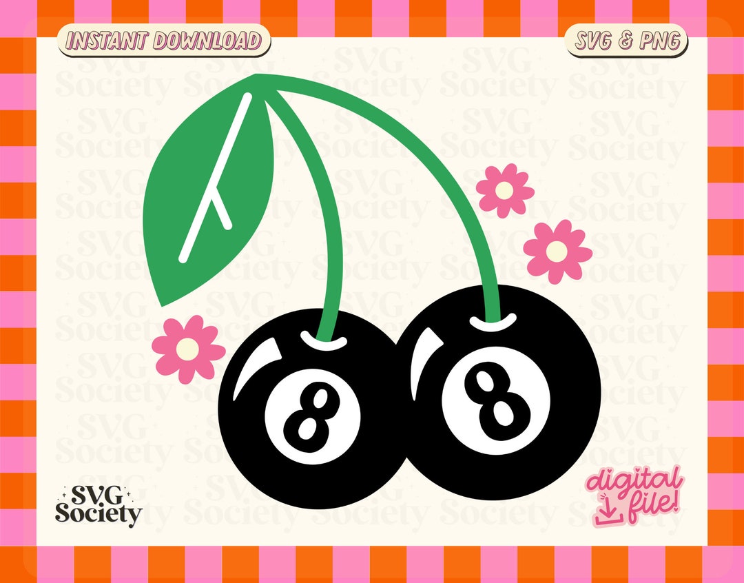 Retro 8 Ball Cherries SVG PNG: Groovy Design for Merch (digital ...