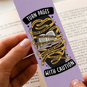 Turn Pages With Caution Bookmark Design: Bookish Printable (PNG File ...