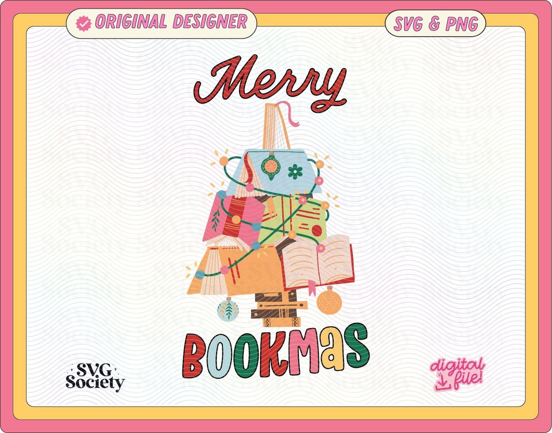Merry Bookmas SVG PNG File: Christmas Book Design (commercial Use ...