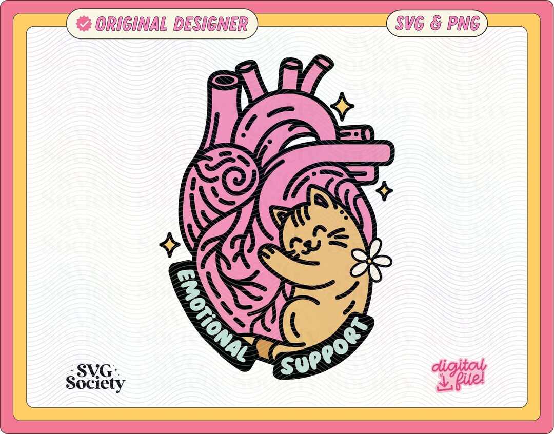 Emotional Support Cat SVG PNG File Cute Trendy Artsy Mental Health, Cat ...