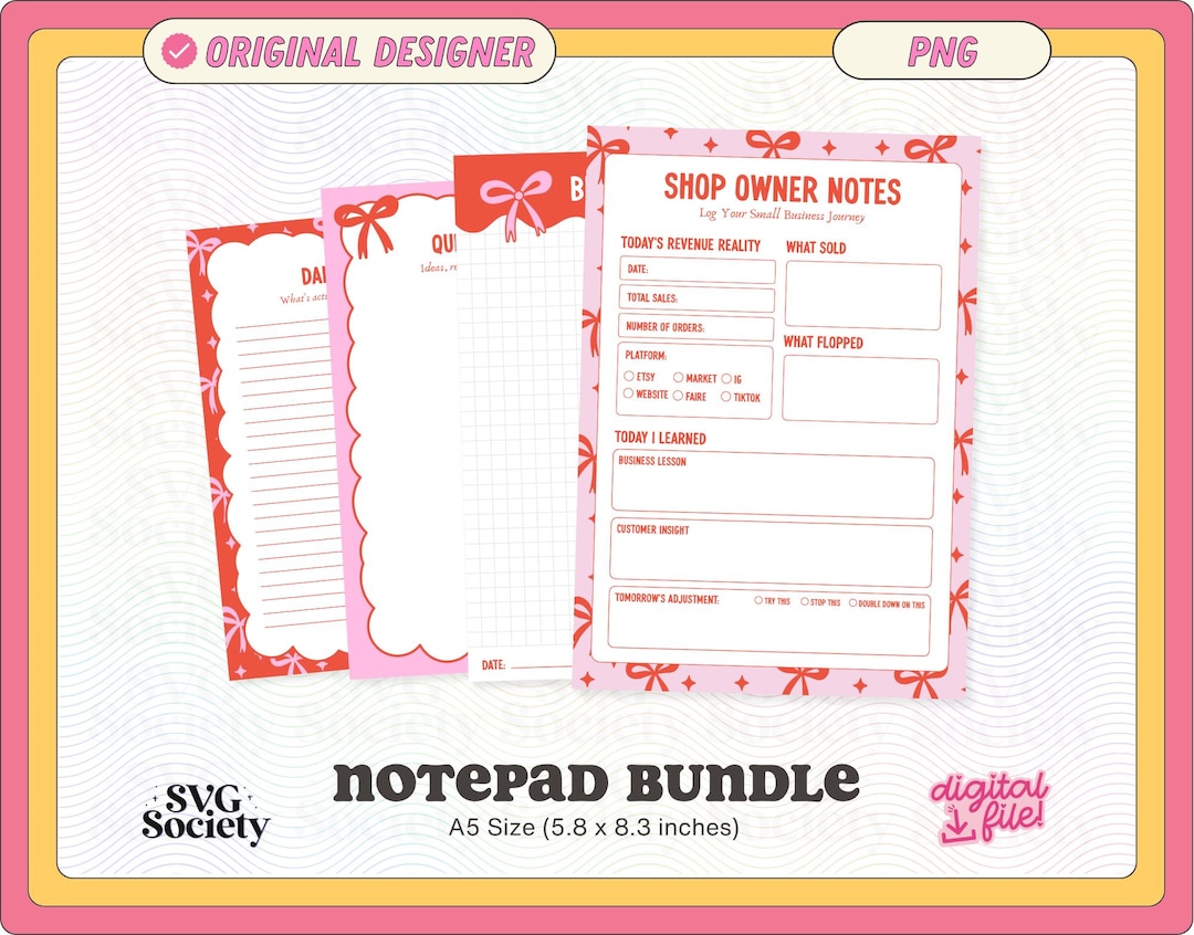 Shop Owner Printable Notepad Design Bundle | Craft Business Stationery ...