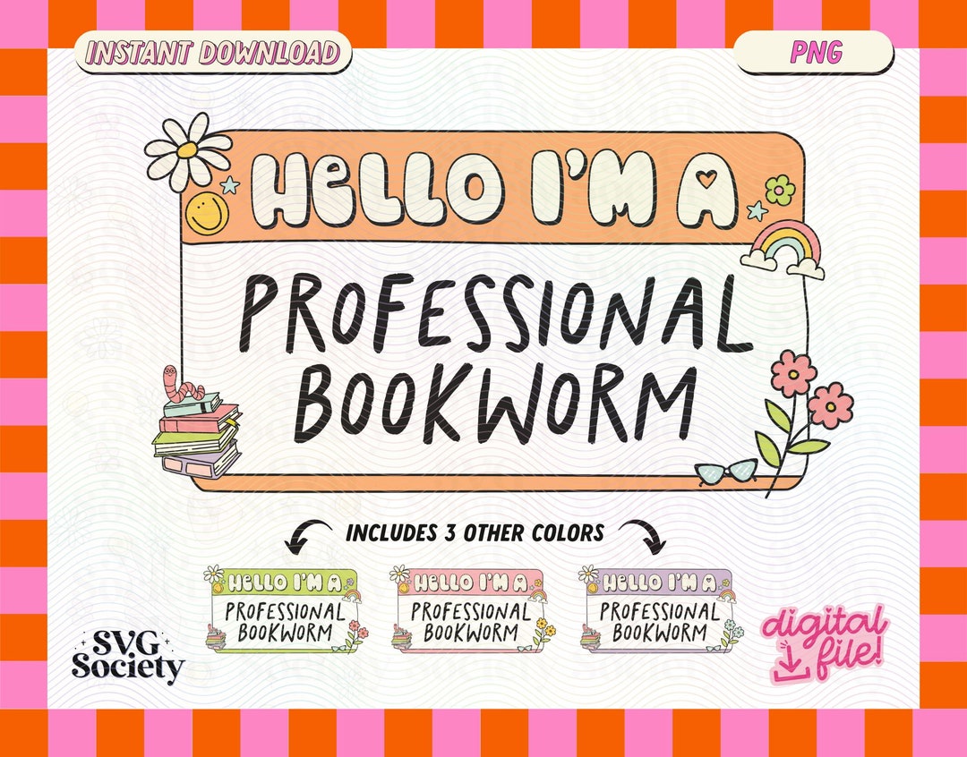 Bookworm PNG File: Bookish Nametag Design (digital Download) - Etsy