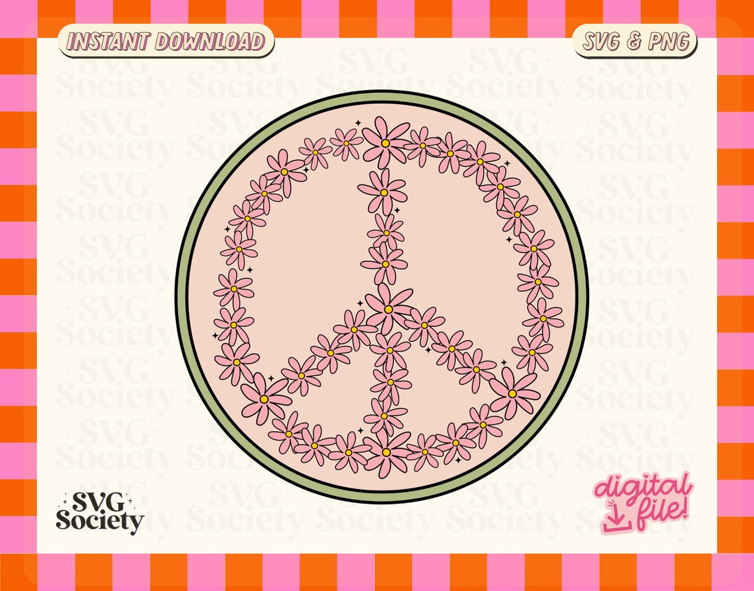 Cute Peace Sign, Hippie 70's Design SVG & PNG for T-shirts, Stickers ...