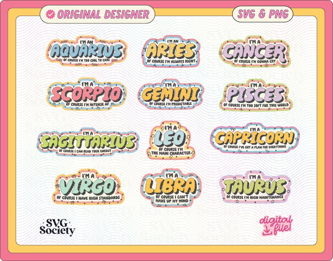 Funny 'of Course' Zodiac Horoscope SVG PNG Bundle: Trendy Design ...