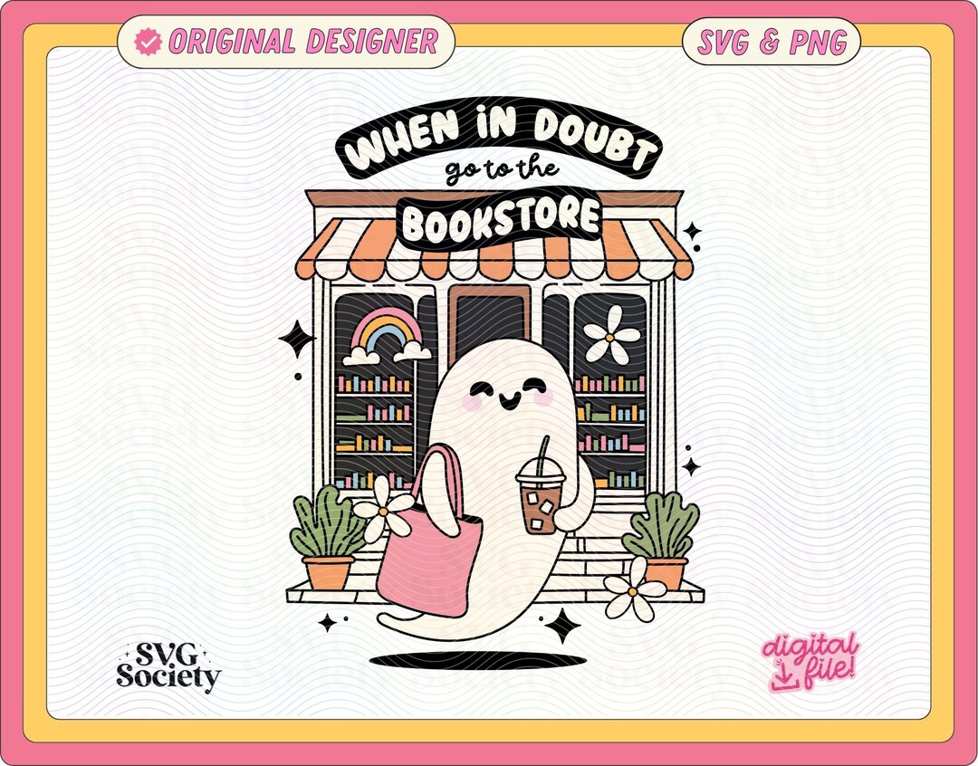 Bookstore SVG PNG File: Artsy Bookish Ghost Design (digital Download ...