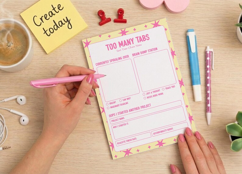 Too Many Tabs ADHD Printable Notepad Design Bundle | Craft Business ...