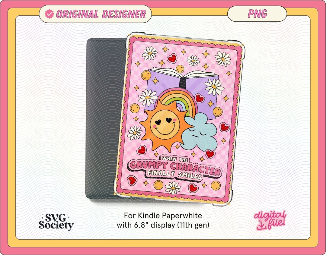 When the Grumpy Character Finally Smiles, Printable E-reader Case Insert Design, PNG File ...