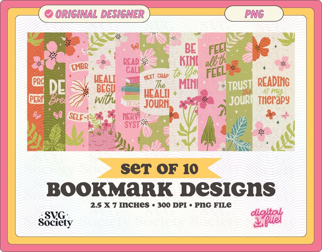 Mental Health Bookmarks: Artsy Floral Inspirational Designs (PNG Files ...