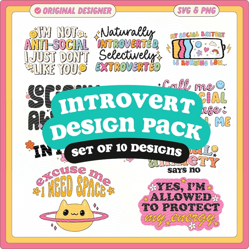 Introvert SVG PNG Design Bundle: Funny Anti-social Quotes (digital ...