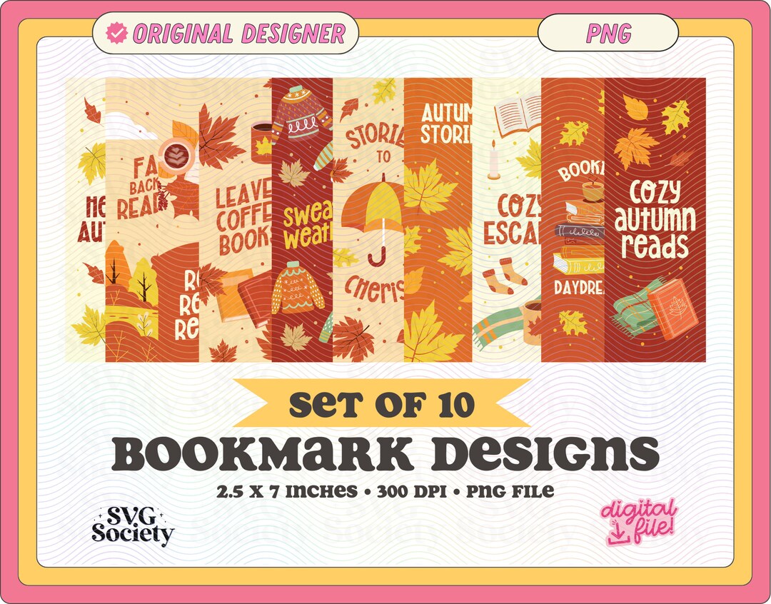 Autumn Bookmarks: Cozy Fall Designs, Set of 10 (PNG Files) - Etsy