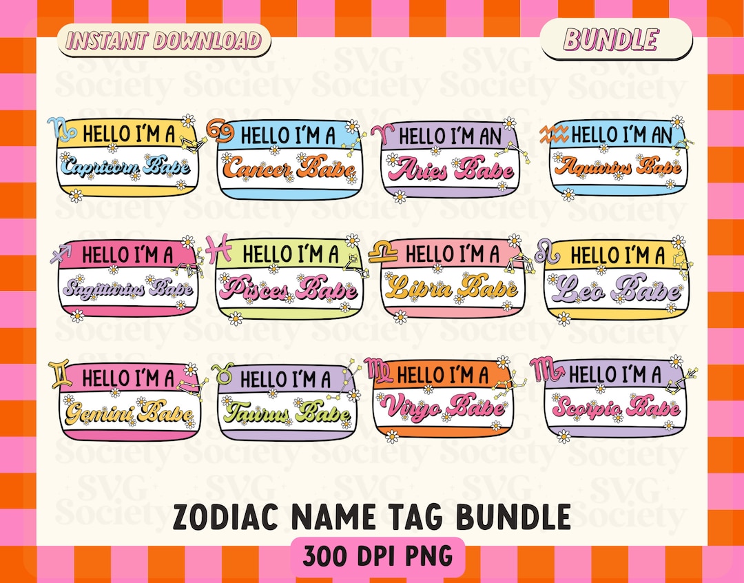 Zodiac Sign Name Tag PNG Bundle (digital Download) - Etsy