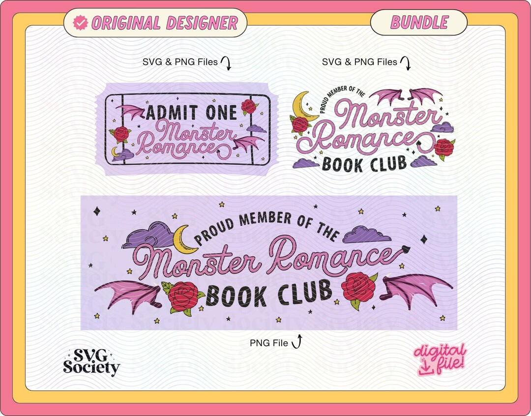 Monster Romance SVG PNG Bundle: Book Club Designs (digital Download) - Etsy