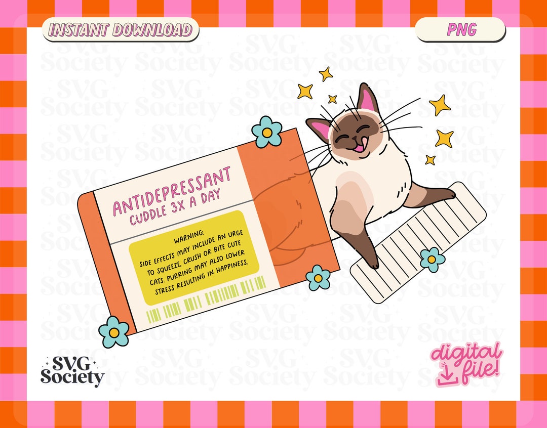 Antidepressant Cat PNG, Funny Mental Health Png, Digital Design for ...