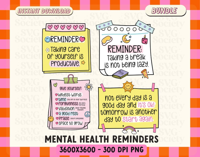 Mental Health Reminders Png Self Care Png Daily Affirmations - Etsy
