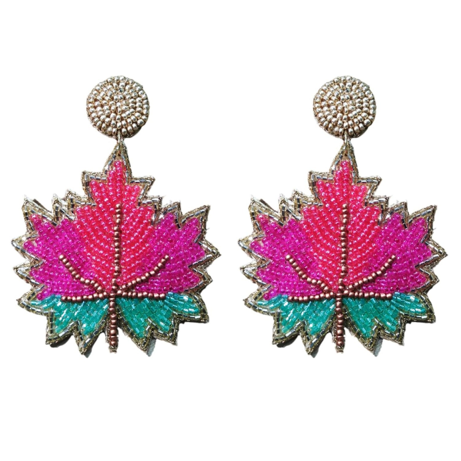 Indigenous Maple Leaf Embroidery Earrings With Multicoloured - Etsy