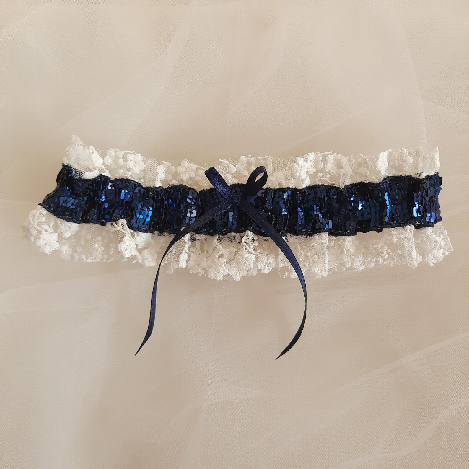 Duty Free Navy Blue Sequin Wedding Garter: Ivory Lace Bridal Garter - Etsy