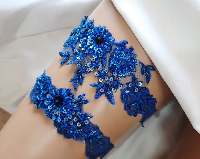 Wedding Garter Set, Royal Blue Garter, Rhinestone Royal Blue Garter ...