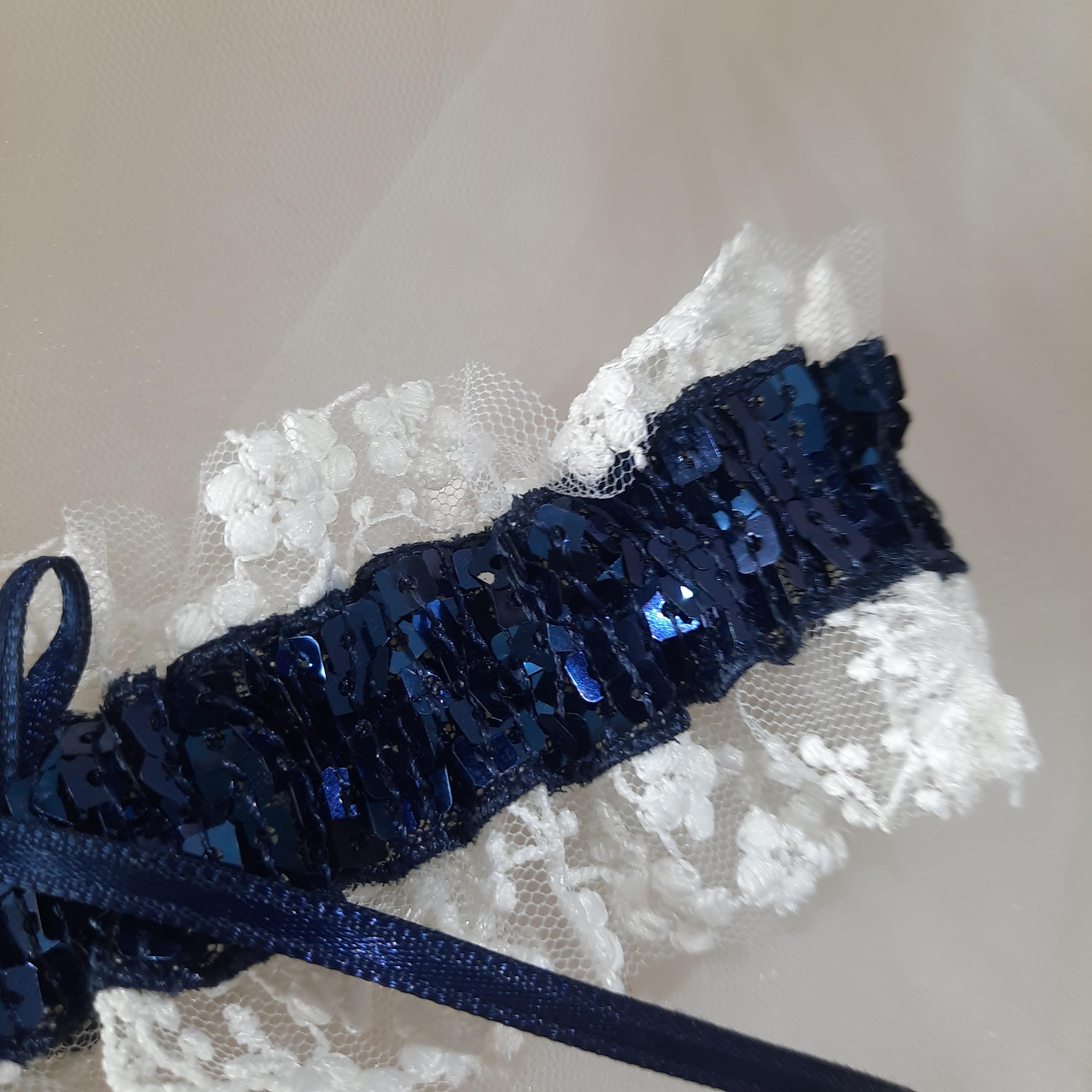 Duty Free Navy Blue Sequin Wedding Garter: Ivory Lace Bridal Garter - Etsy