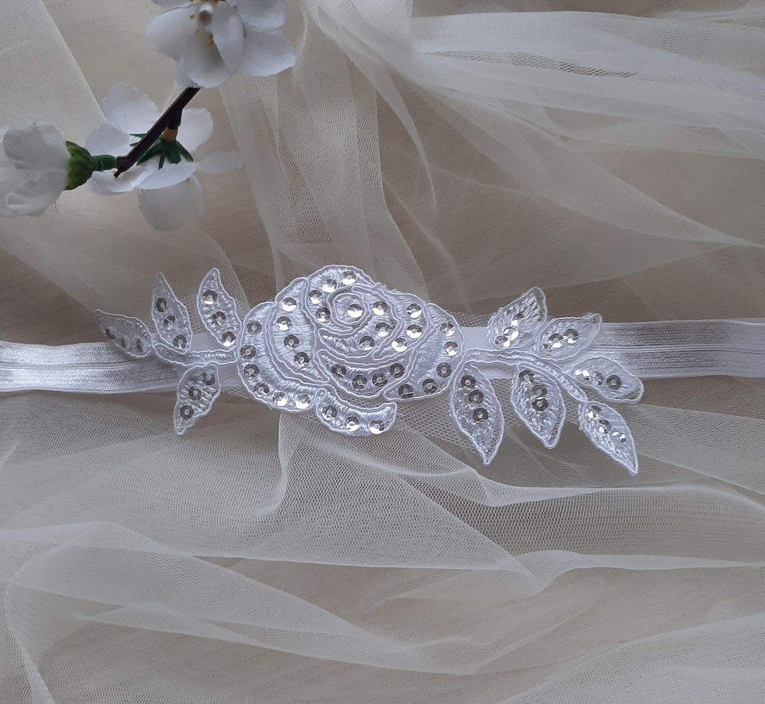 White Lace Wedding Garter: Elegant Bridal Sequin Accessory, Sleek ...