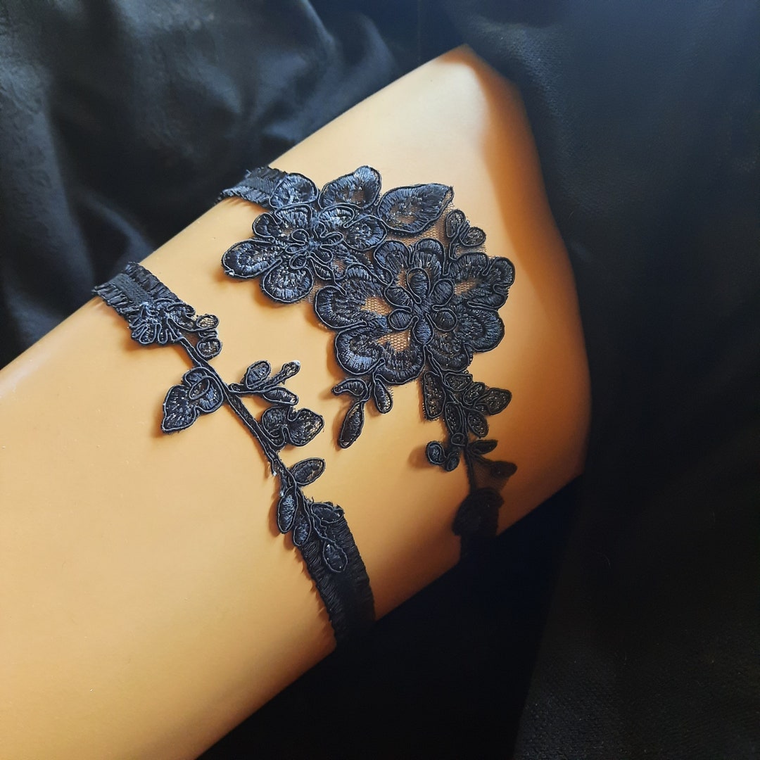 Black Lace Wedding Garter Set, Black Lace Garter Set, Victorian Bridal ...