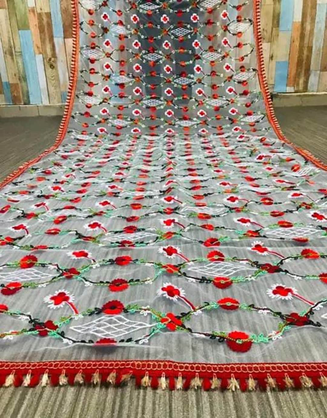 Embroidered Phulkari Dupatta for Women, Bridal Chunni in Vibrant Colors ...