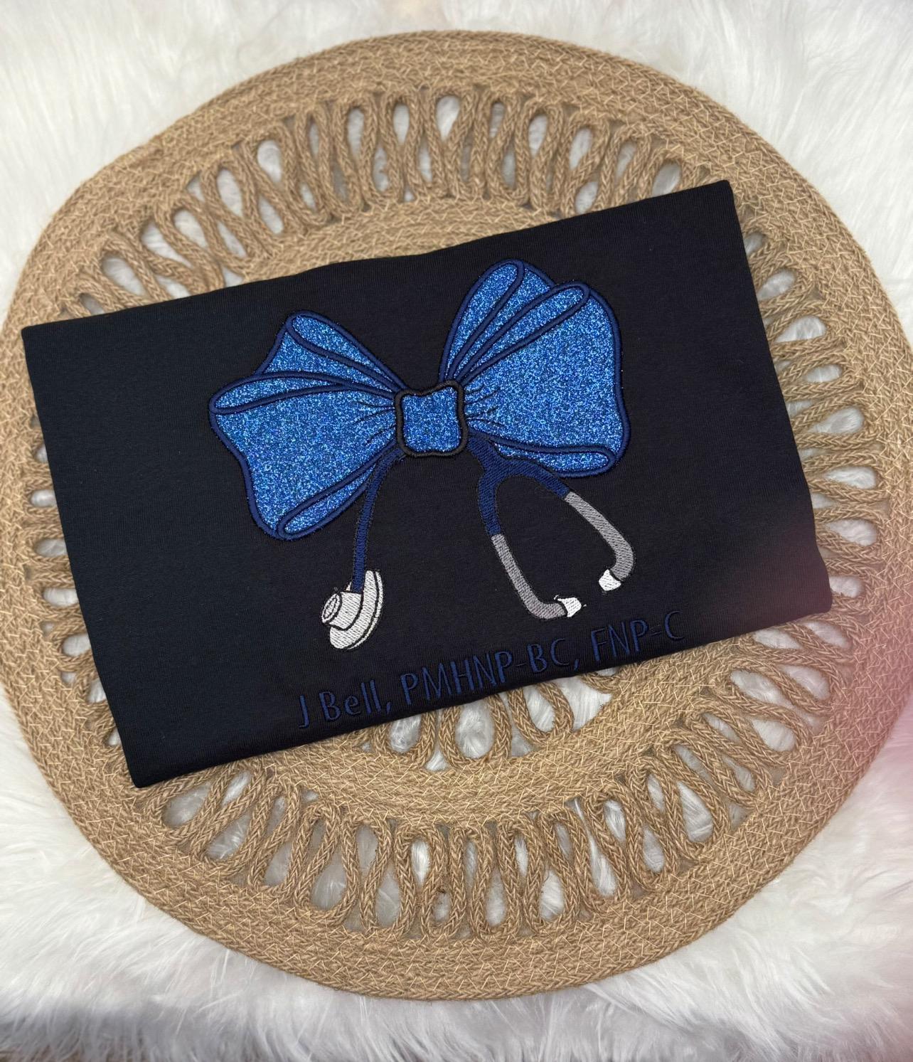 Embroidered Applique Stethoscope Bow, Nurse Logo, Nurse Stethoscope Bow ...