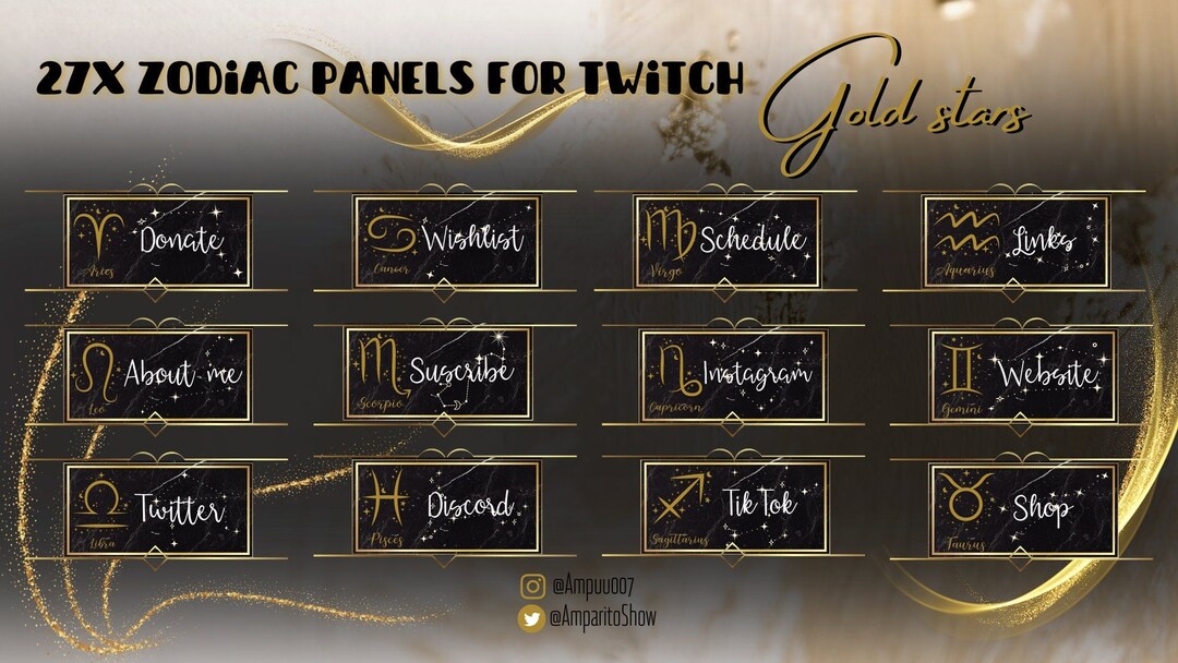 27 Zodiac Panels for Twitch: GOLDEN STARS / Zodiac / Twitch / Gold ...