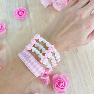 Rosey Hearts Mother of Pearl Beaded Bracelet: Feminine Boho Stack - Etsy